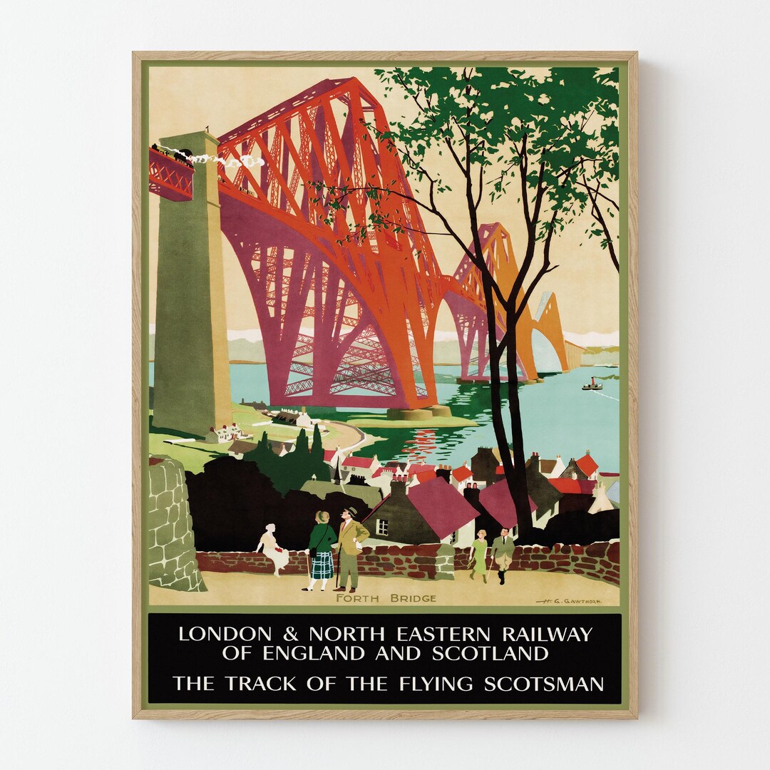 Vintage Scotland Forth Bridge Railway Travel Poster Print, Flying ...