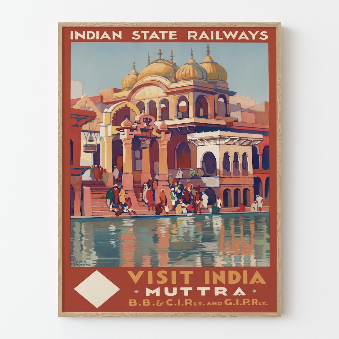 Vintage India Mathura Travel Poster Indian State Railways Hindu Temple ...