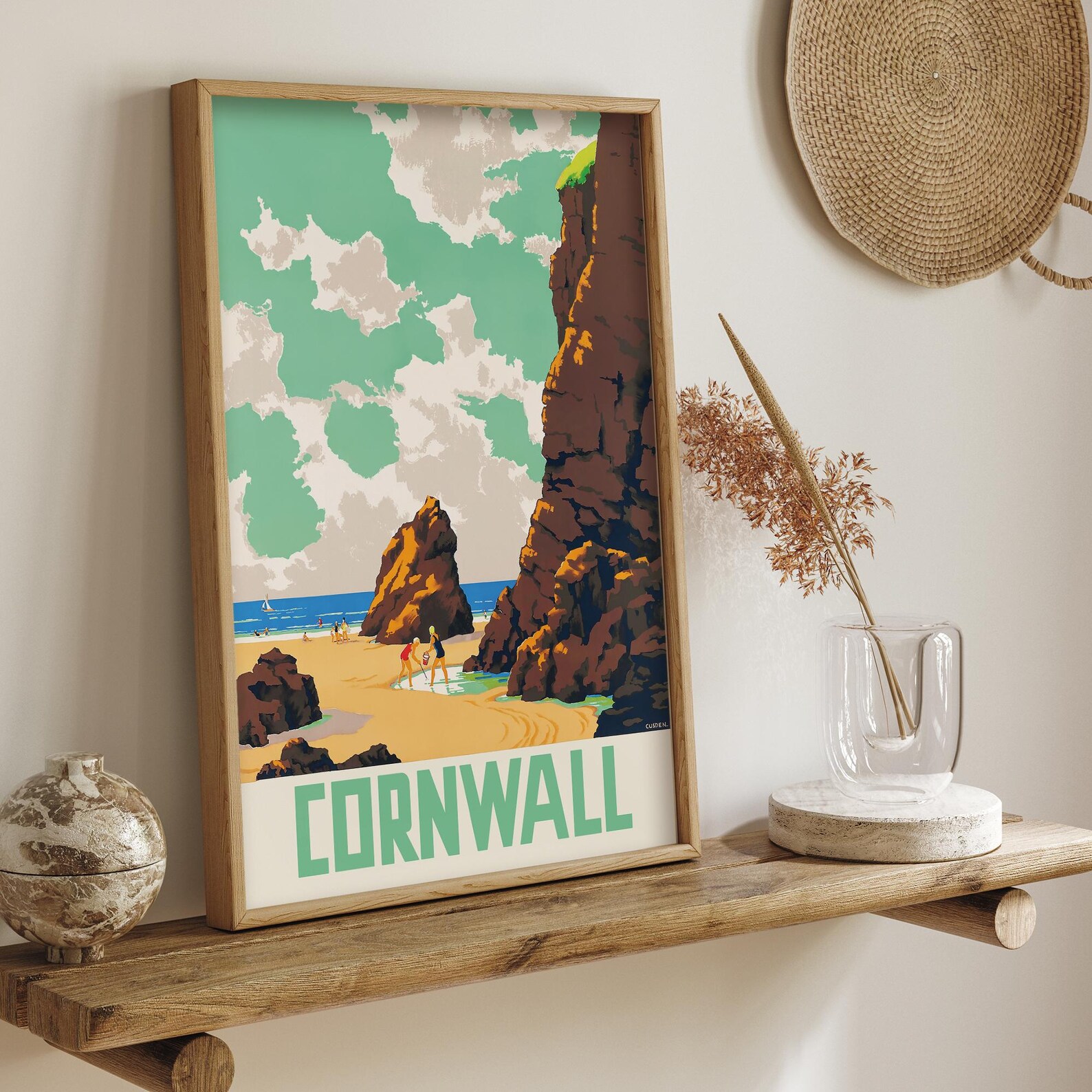 Vintage Cornwall Travel Poster Print, British Seaside Beach Coastal ...