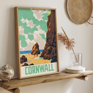 Vintage Cornwall Travel Poster Print, British Seaside Beach Coastal ...