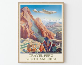 Vintage Travel Poster Peru, Vintage Travel Print of Machu Pichu Peru ...