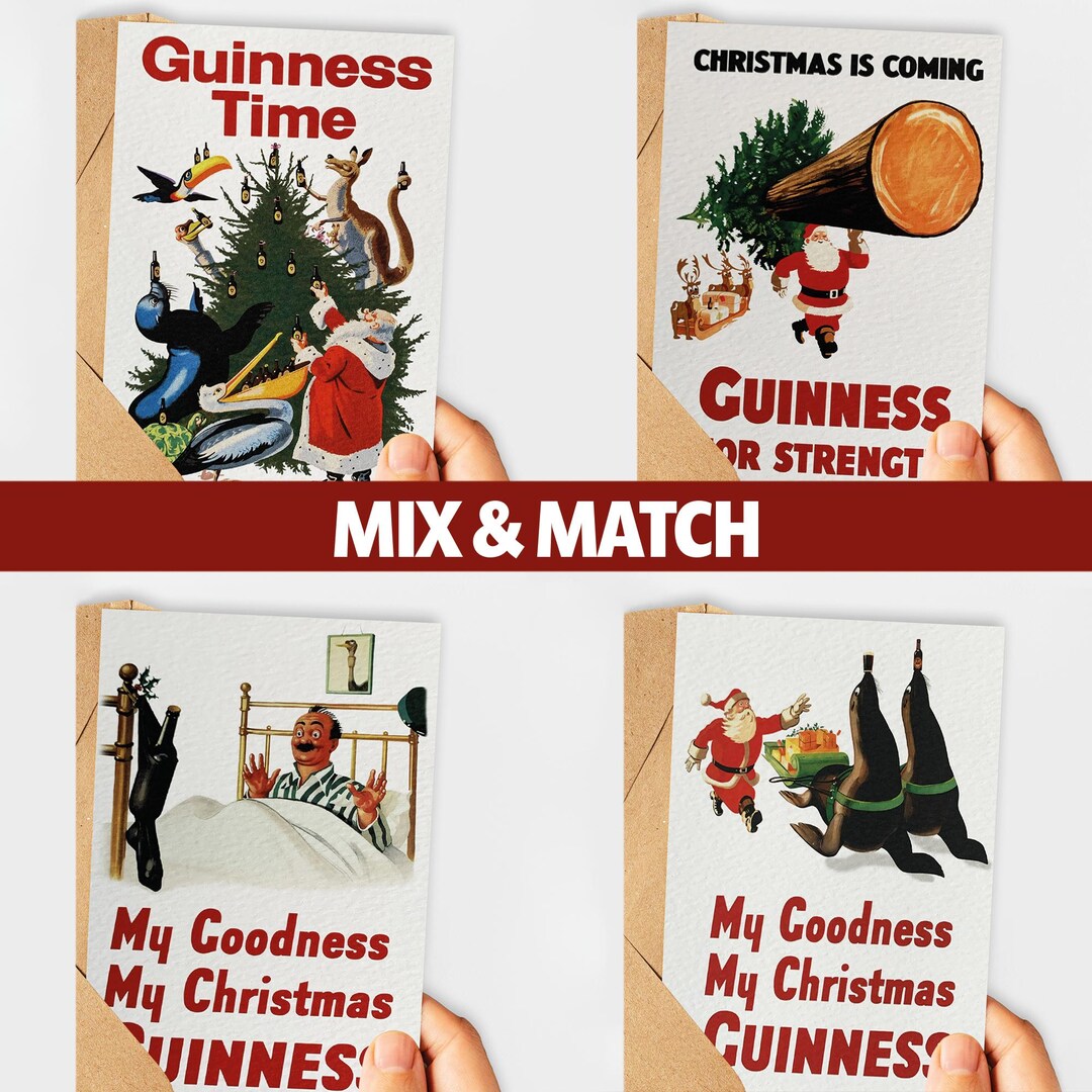 Vintage Guinness Christmas Cards | Nostalgic Holiday Cheer | Set of 4 ...
