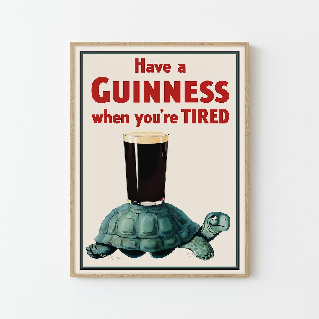 Guinness Turtle Vintage Ad Poster Custom Art Print | Home Decor Wall ...