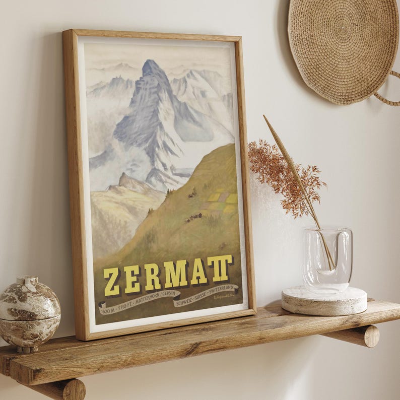 Zermatt Matterhorn Vintage Travel Poster Custom Art Print | Home Decor ...