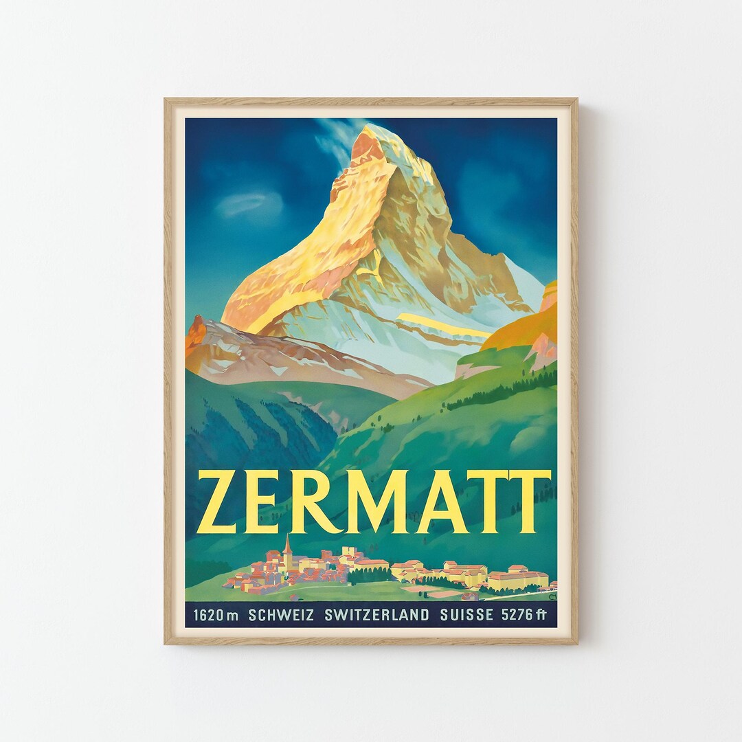 Zermatt Vintage Travel Poster Print | Matterhorn Switzerland Alps - Etsy