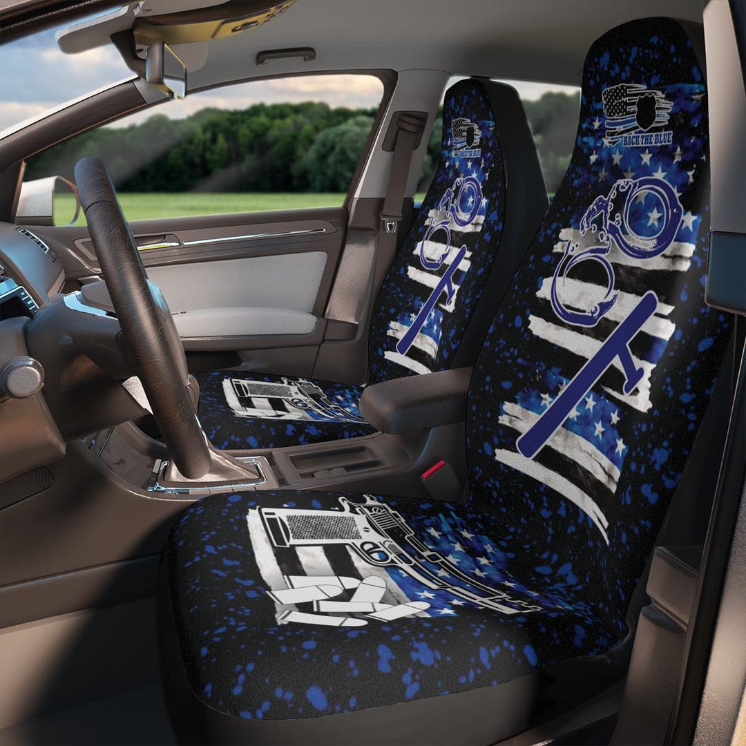 Police Car Seat Covers, Back the Blue, US Flag Auto Seat Protectors ...