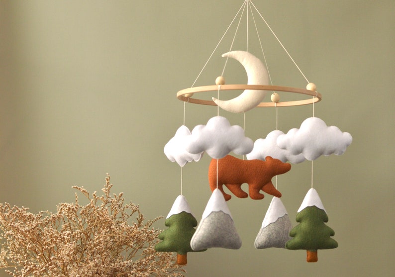 Woodland Bear Mobile Bear Nursery Mobile Forest Mobile Crib - Etsy