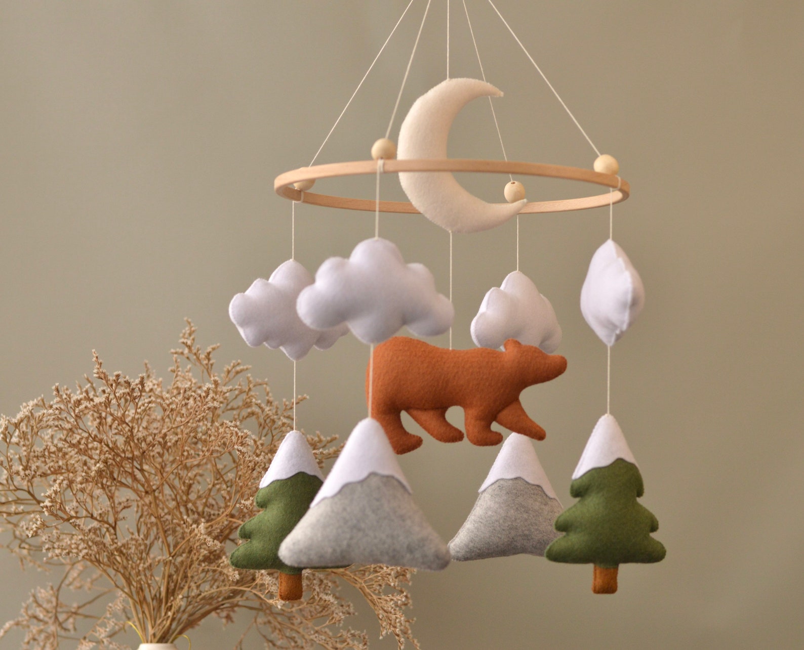 Woodland Bear Mobile Bear Nursery Mobile Forest Mobile Crib - Etsy