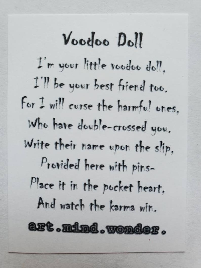 Tiny Treasures: Voodoo Doll With Pins and Poem - Etsy