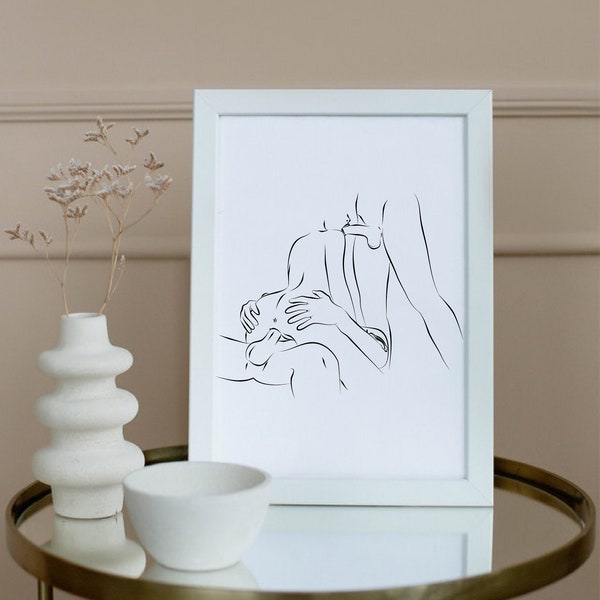 Nude Line Art Sensual Threesome Etsy Canada
