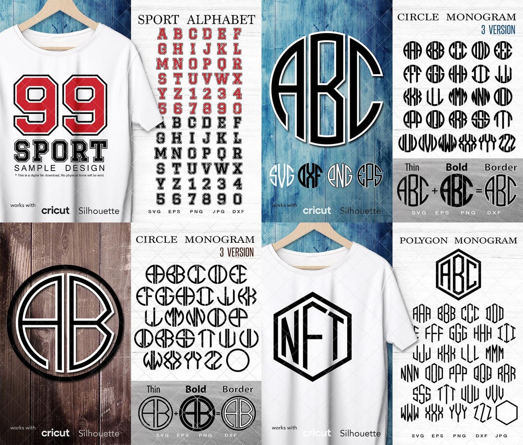 Monogram SVG Bundle, Sport Alphabet Designs & Shapes for Cricut ...
