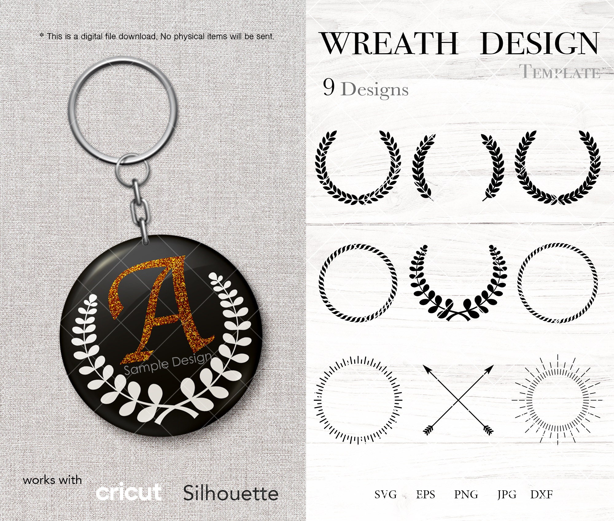 9 Wreath Designs SVG Wreath Shapes Svg Png Eps Dxf Jpg Files - Etsy