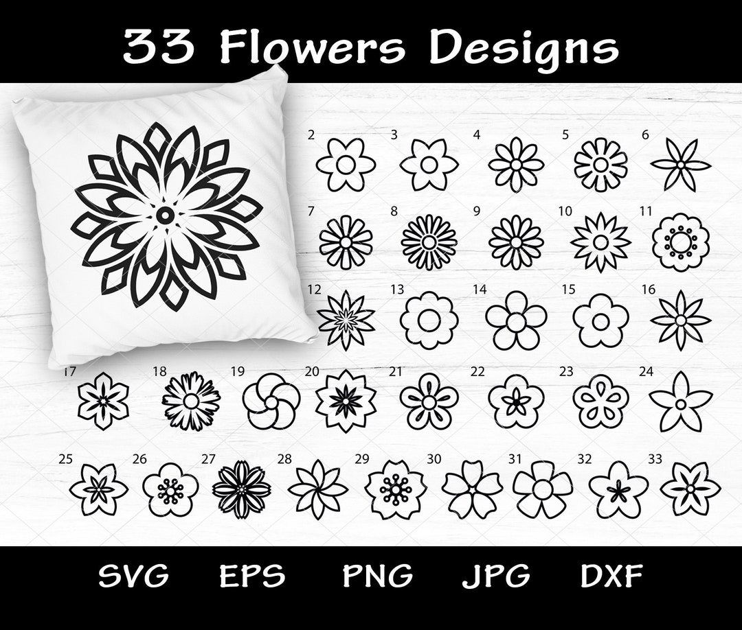 33 Flowers Designs / Flowers Icons Svc Bundle / SVG Flower Shapes/ SVG ...