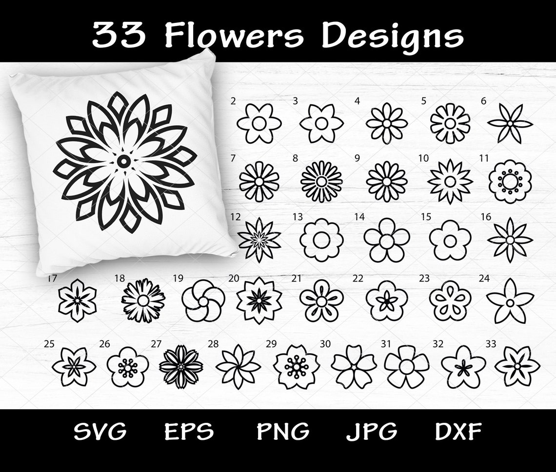 33 Flowers Designs / Flowers Icons Svc Bundle / SVG Flower - Etsy