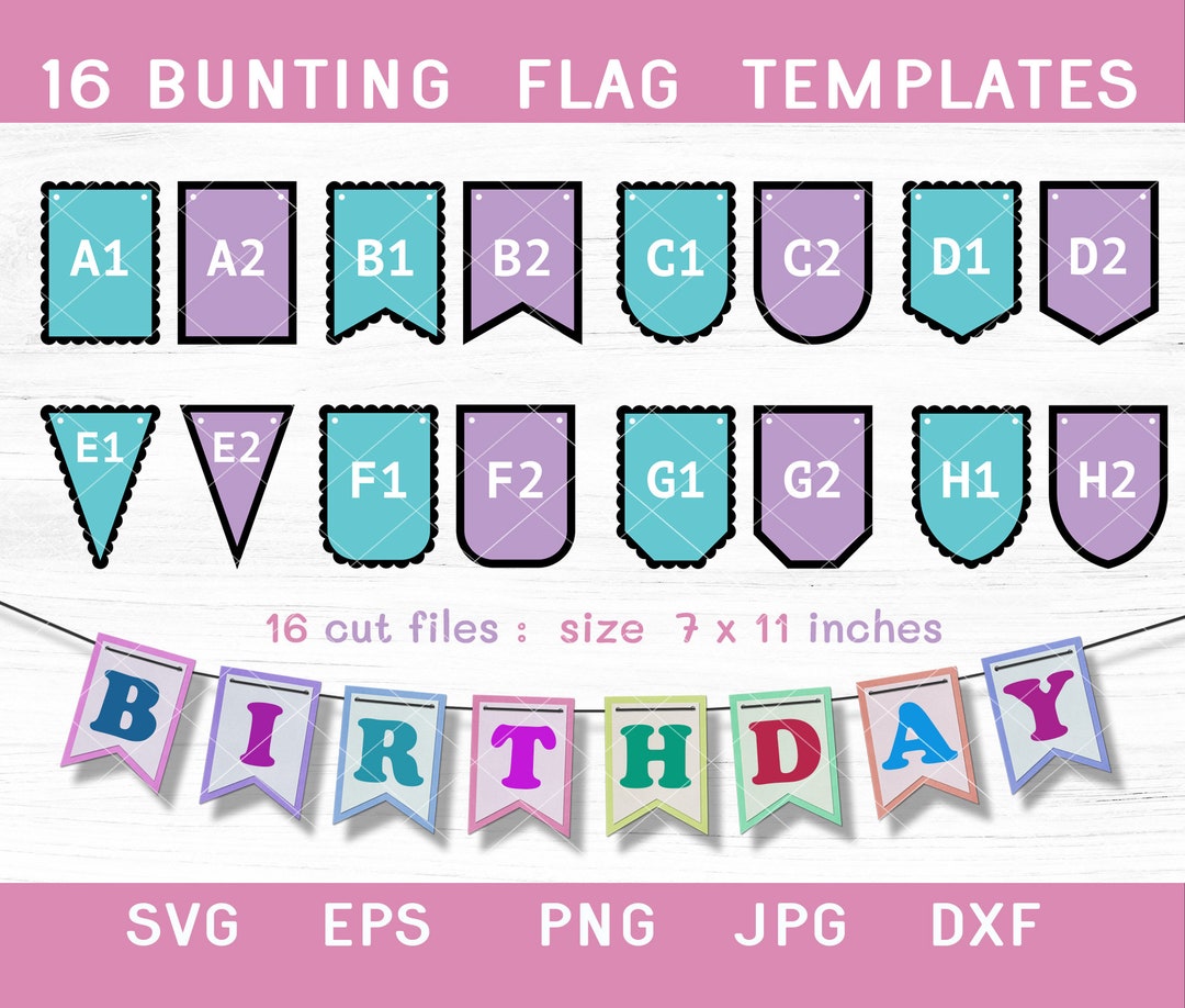 16 Bunting Flag Templates Svg,scalloped Banner SVG DXF PNG Eps Files ...