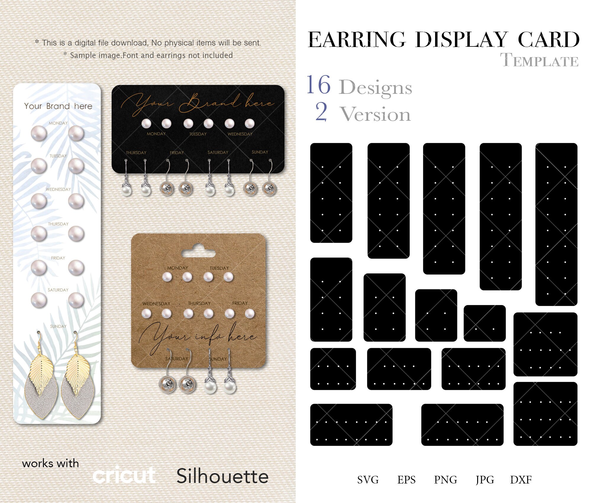32 Earring Display Card svg Earring 7 days set Packaging svg | Etsy