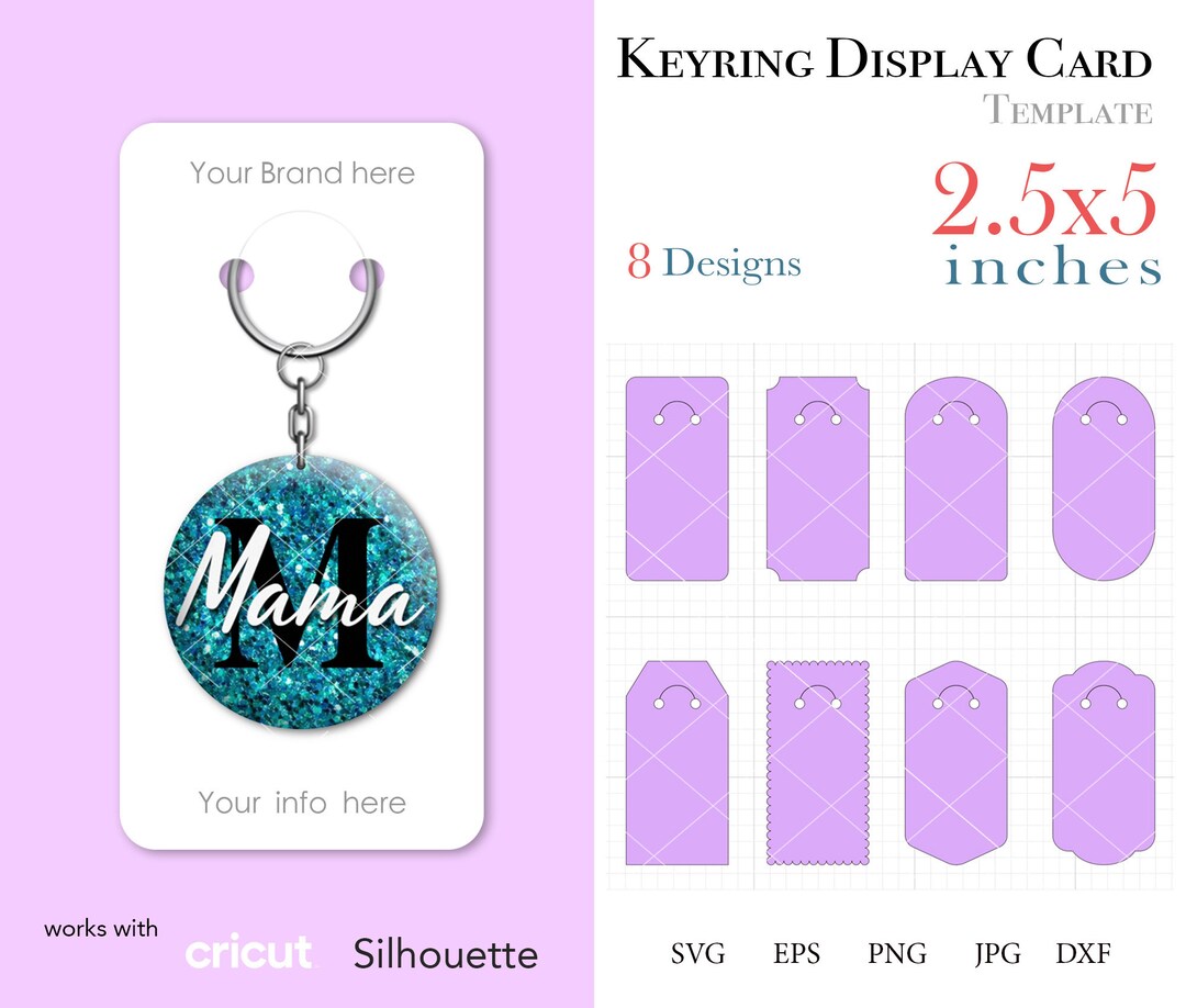 8 Keyring Display Card Svg 2.5"x5", Keychain Display Card Svg, Shapes ...