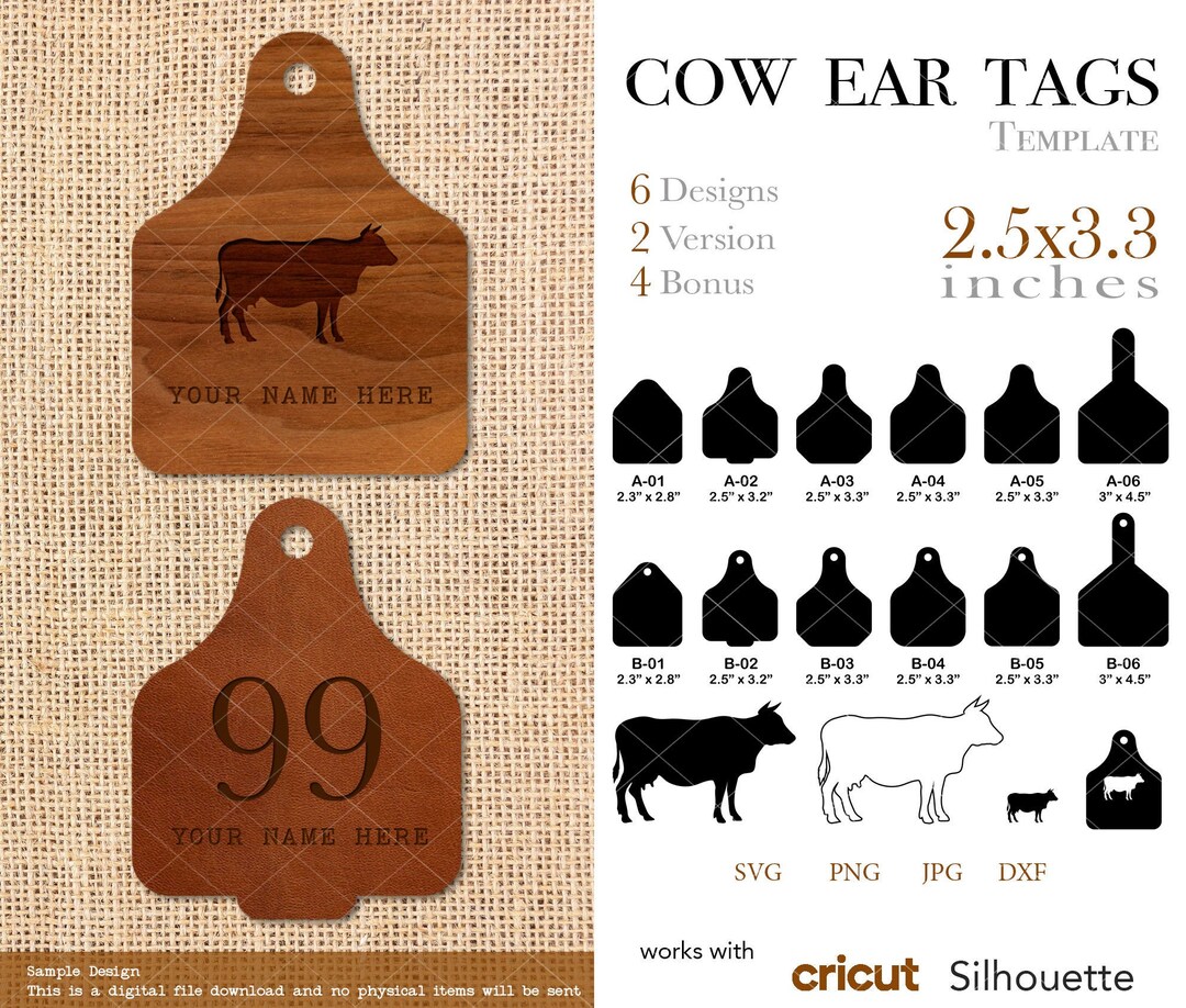 Cow Ear Tag SVG Template: Keychain Design, Cricut & Silhouette Files ...