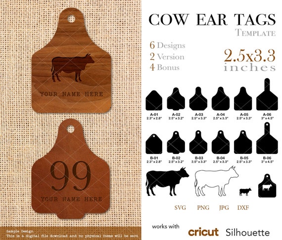 16 Cow Ear Tags Template SVG Cow Ear Tags Keychain Svg Png | Etsy UK