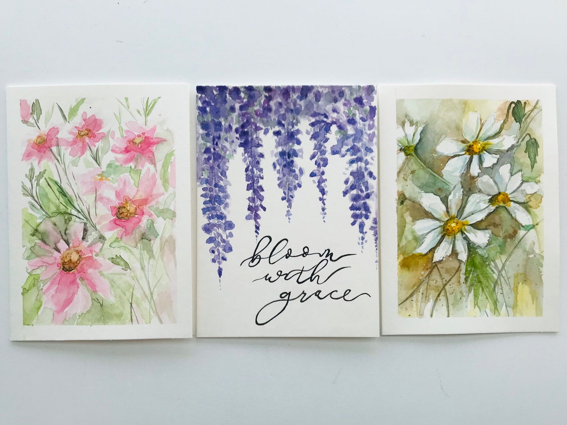 Hand Painted Floral Card - Etsy