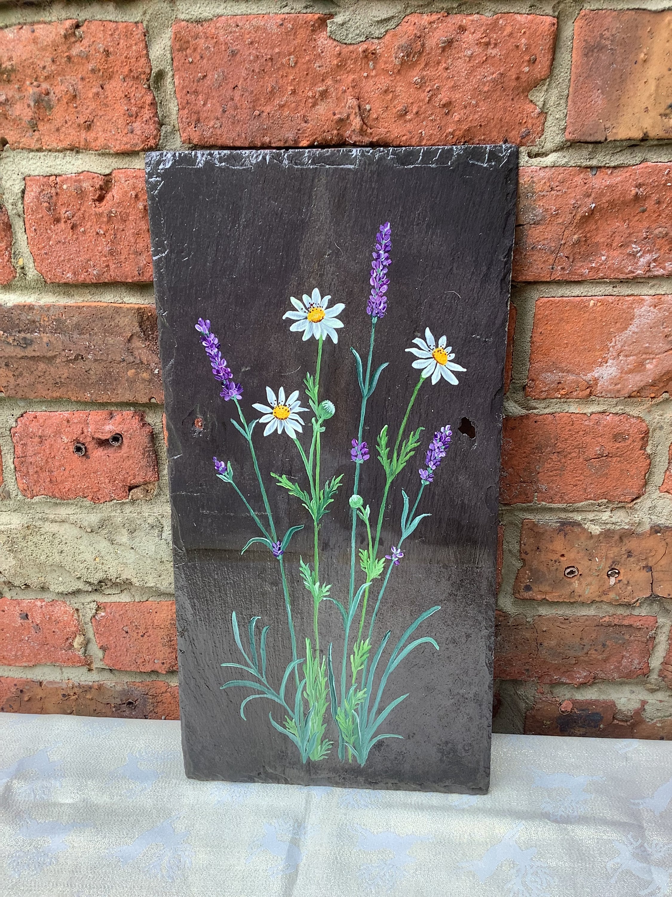 Hand Painted Slate White Daisies and Lavendar for Indoor Our Outdoor ...