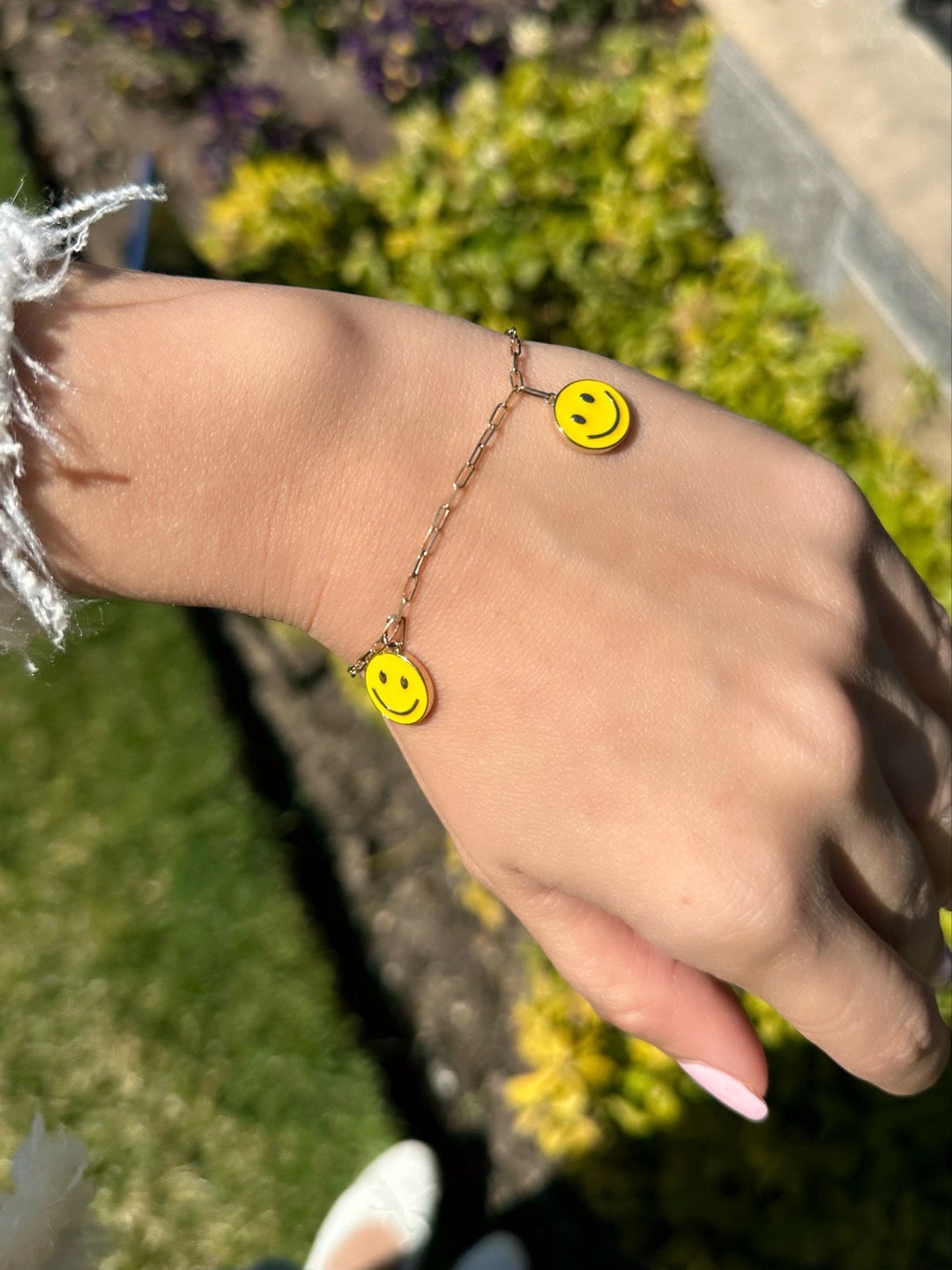 Smiley Face Charms Bracelet for Women / Enamel Link Bracelet / 14k ...