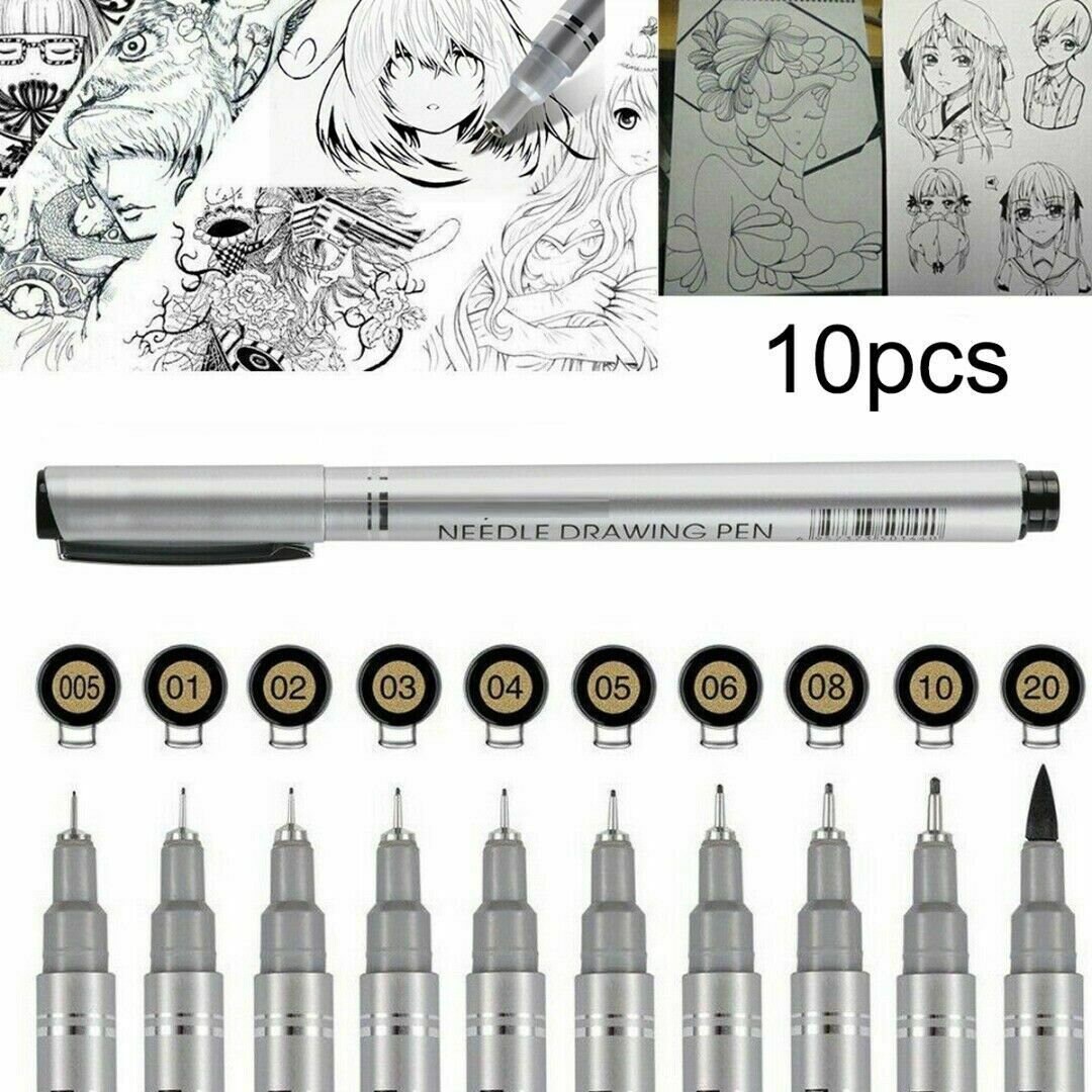 Needle Drawing Pen Art Drawing Set 10 Pcs Signature Waterproof Fine ...