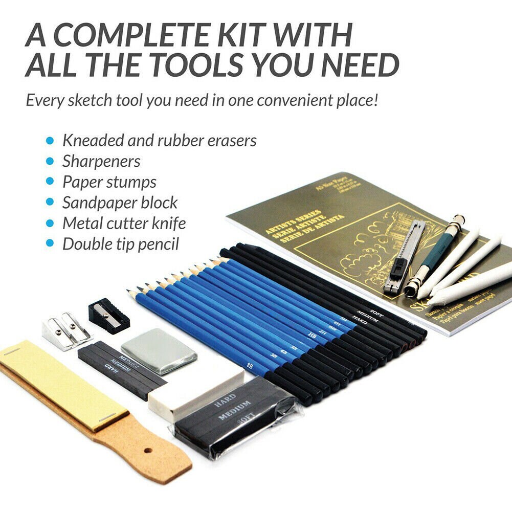 Art Pencil Kit Pro Sketching Drawing Student Graphite Charcoal - Etsy UK