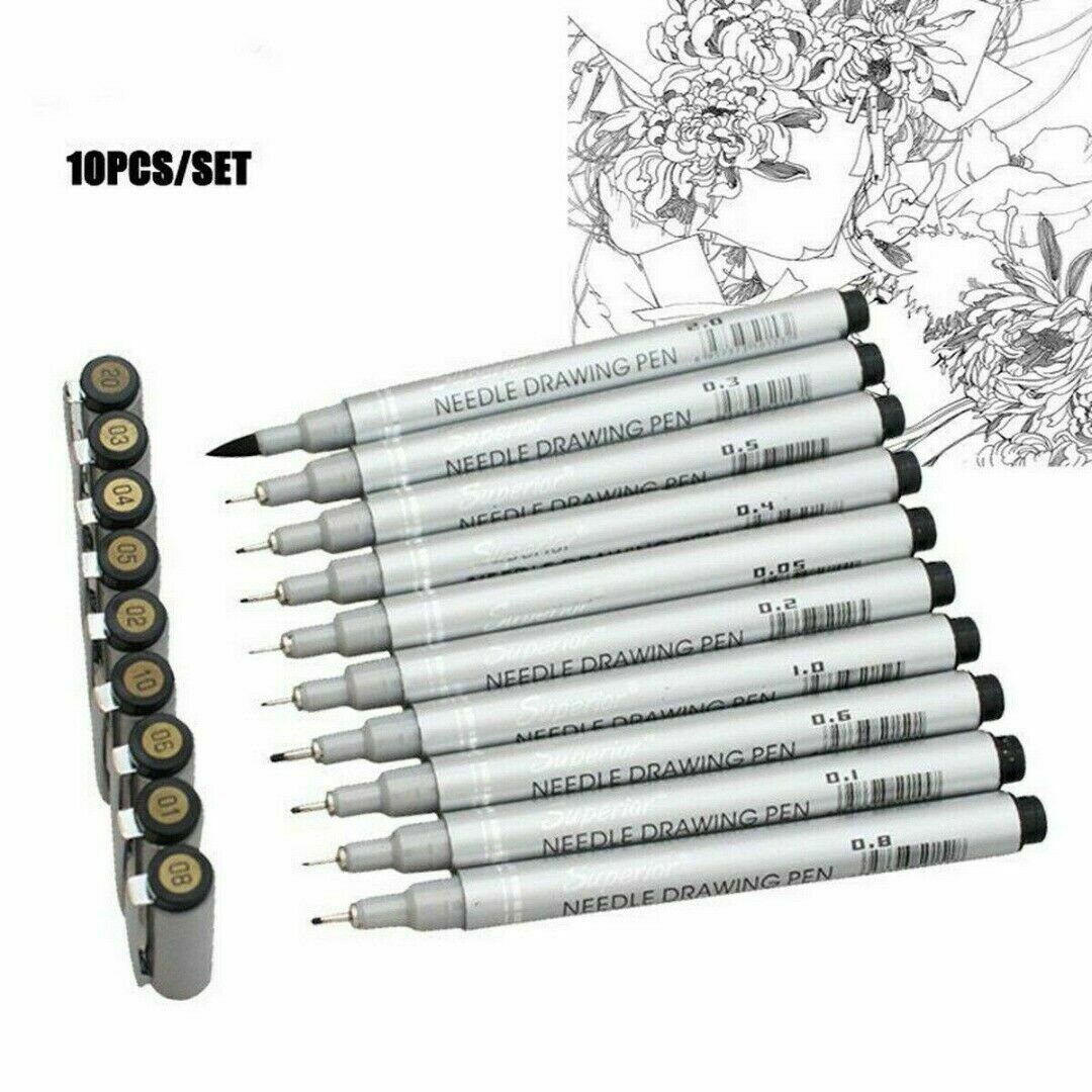 Needle Drawing Pen Art Drawing Set 10 Pcs Signature Waterproof | Etsy