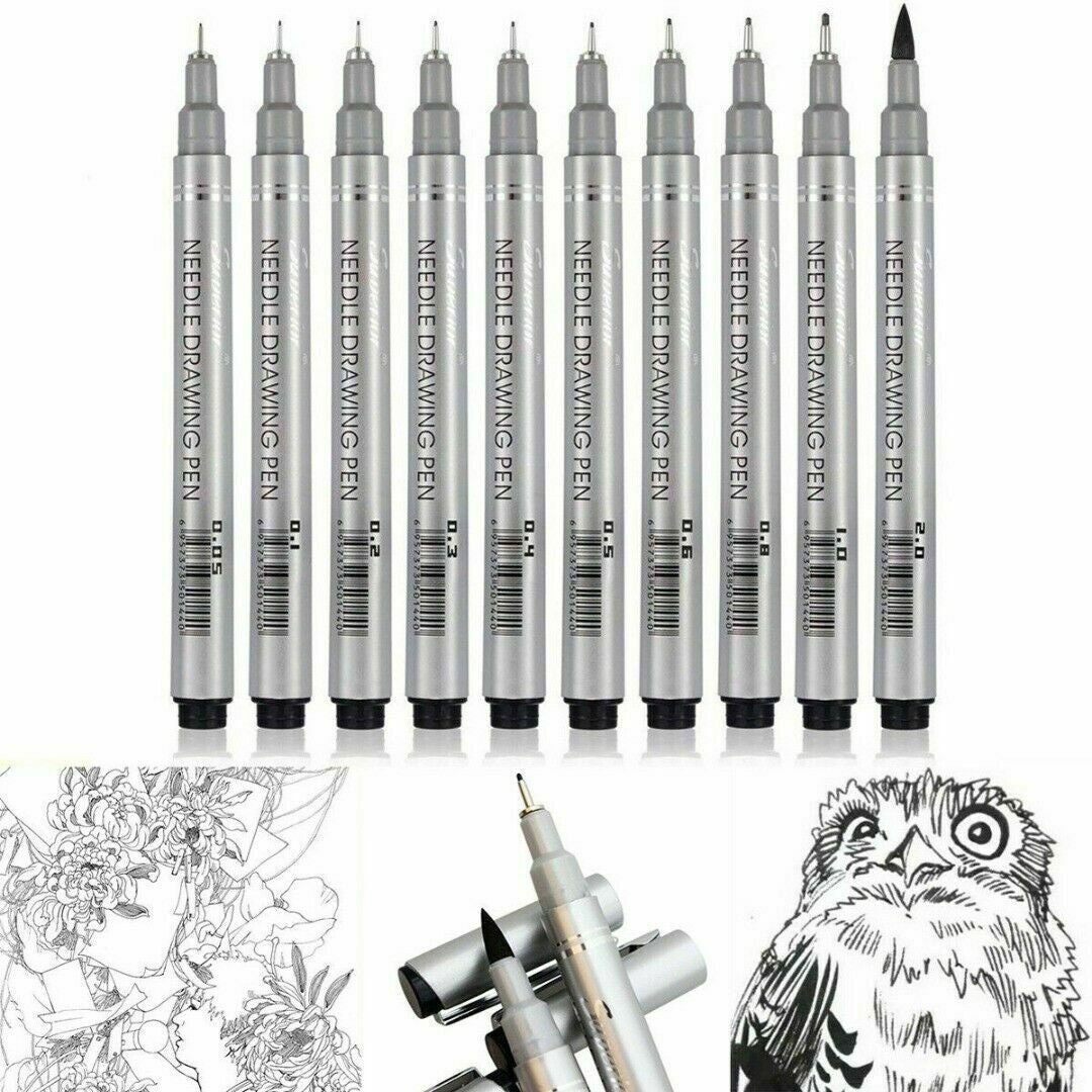 Needle Drawing Pen Art Drawing Set 10 Pcs Signature Waterproof | Etsy