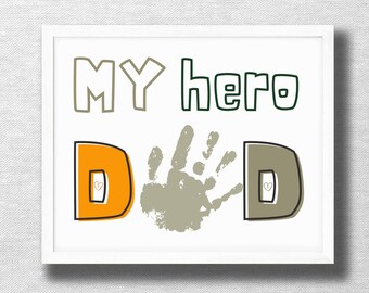 You Are My Hero Father's Day Handprint Art, Military, Soldier Gift ...