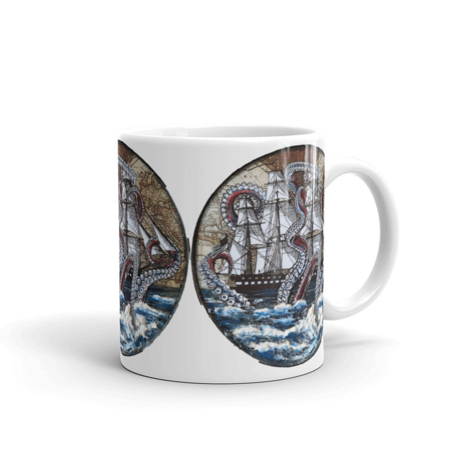 Kraken Attack Mug | Handmade Art, Tea Cup, Coffee Mug, Nautical Design ...