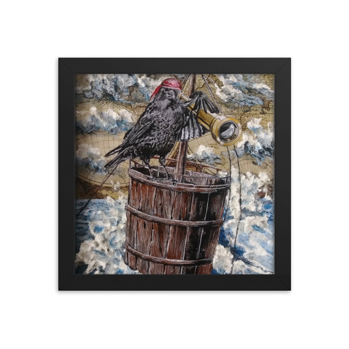 Crow's Nest Framed Poster, Handmade Artwork, Pirate Crow, Home Decor ...