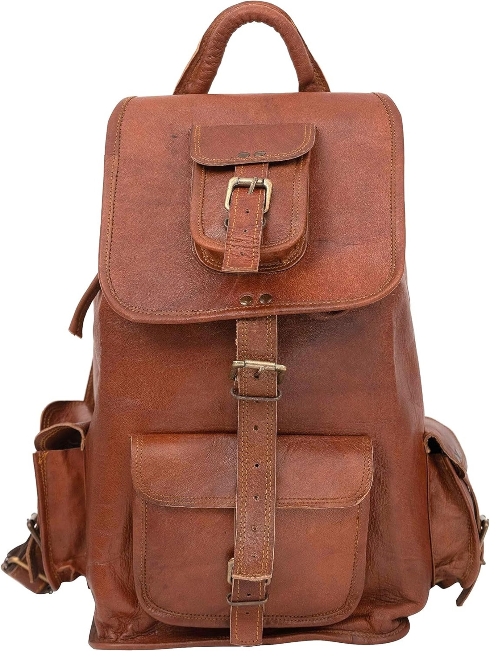 22-inch Rustic Vintage Leather Backpack Travel Rucksack Knapsack ...
