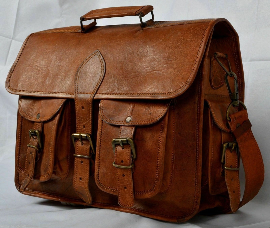 Handmade Goat Leather Bag Genuine Vintage Messenger Bag Laptop ...