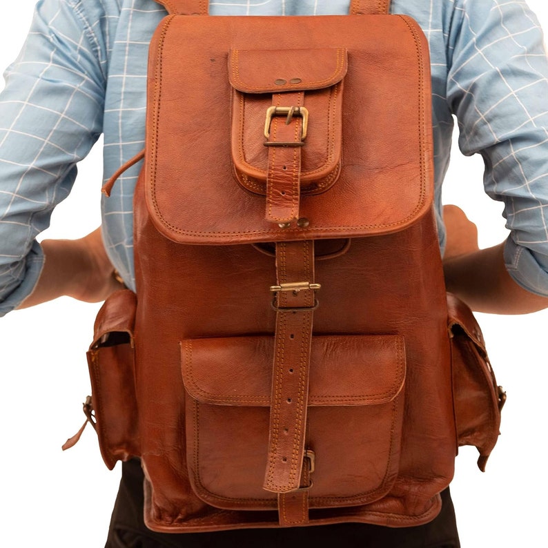 22-inch Rustic Vintage Leather Backpack Travel Rucksack Knapsack ...