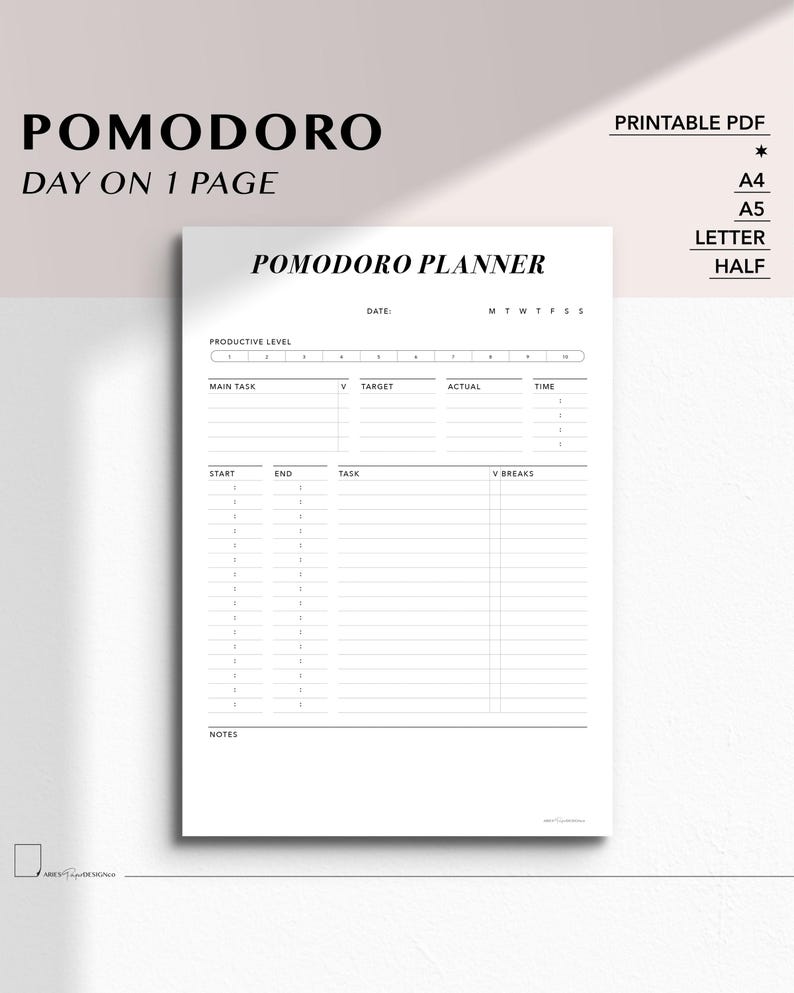 Pomodoro Planner Template: A4, A5, Letter, Half Sizes (PDF Download) - Etsy