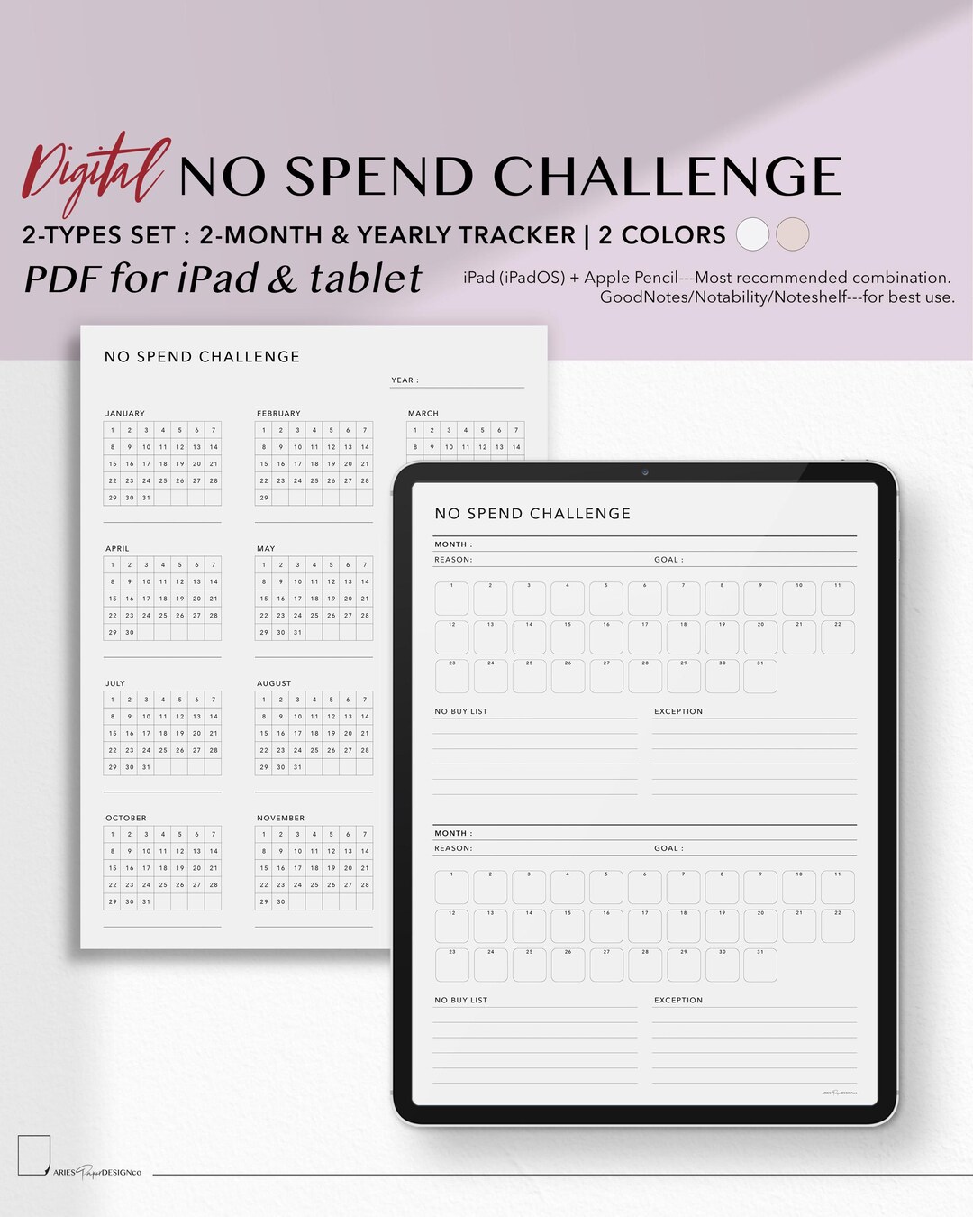 No Spend Challenge Planner Digital | 2-month & Yearly Tracker (2 Types ...
