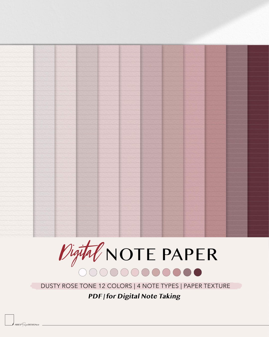 Dusty Rose Digital Note Paper Set – 12 Colors, 4 Types - Etsy