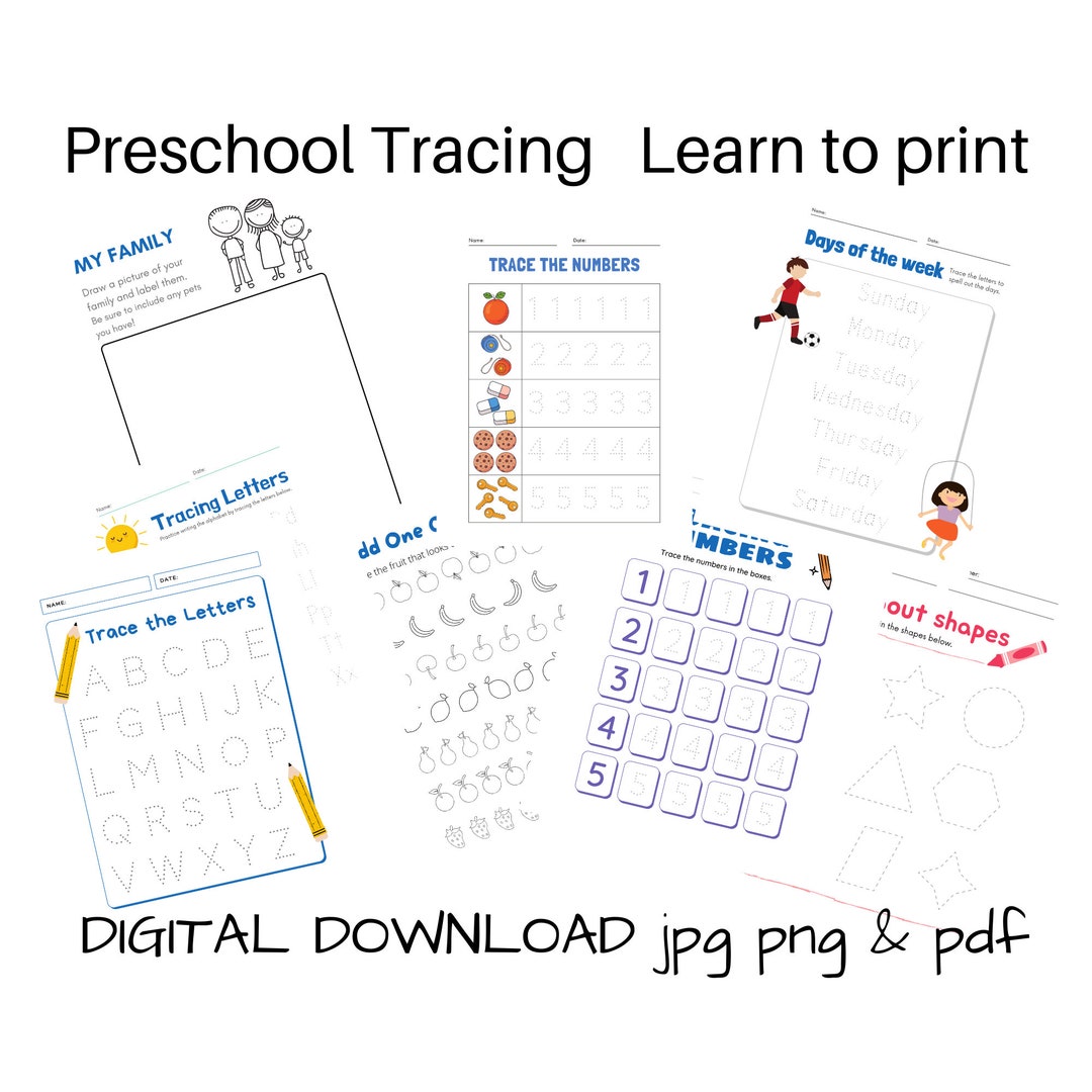 Preschool Kindergarten Tracing Learn to Print & Write DIGITAL DOWNLOAD ...