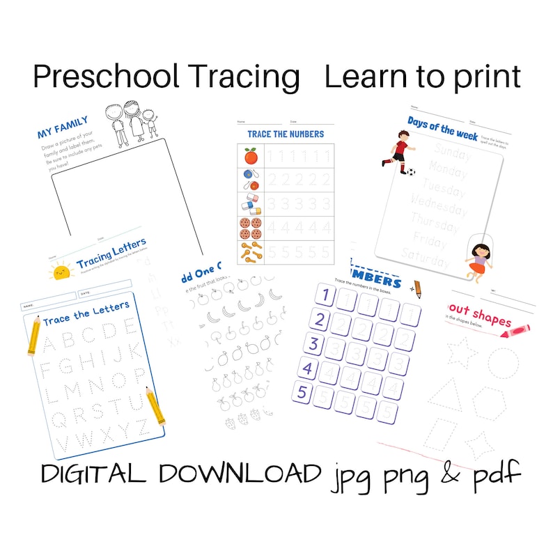 Preschool Kindergarten Tracing Learn to Print & Write DIGITAL DOWNLOAD ...