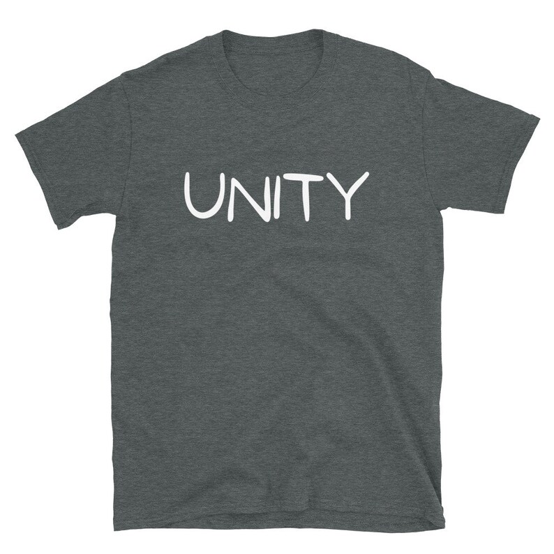 UNITY T-shirt White Print Flattering Stretchy Comfortable Slimming Unisex Men Women UNITED ...