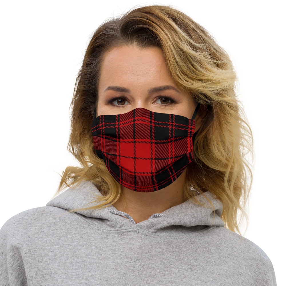 Red BUFFALO PLAID Adjustable Face MASK Soft Premium Breathable Trendy ...