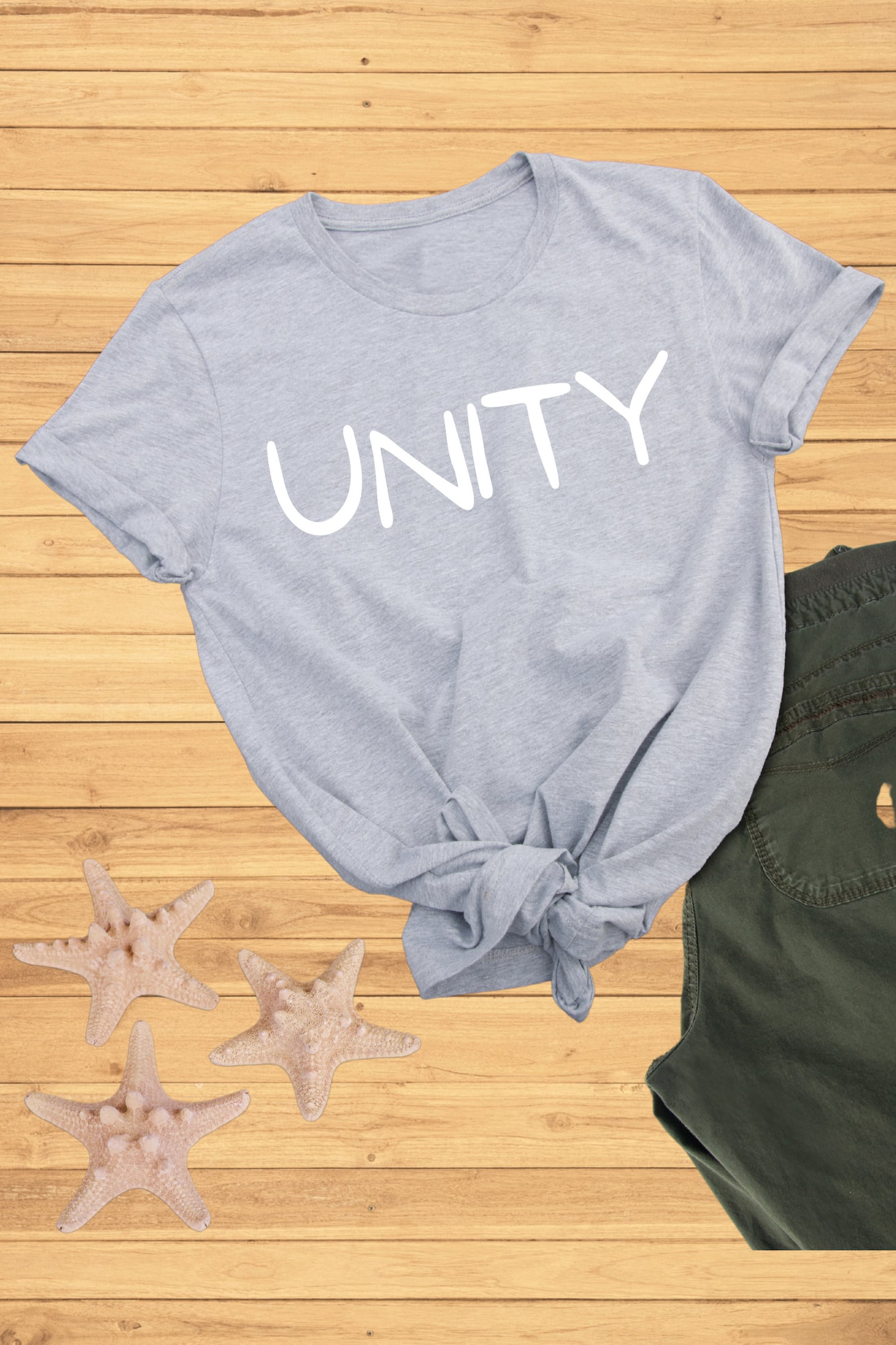 UNITY T-shirt White Print Flattering Stretchy Comfortable Slimming ...