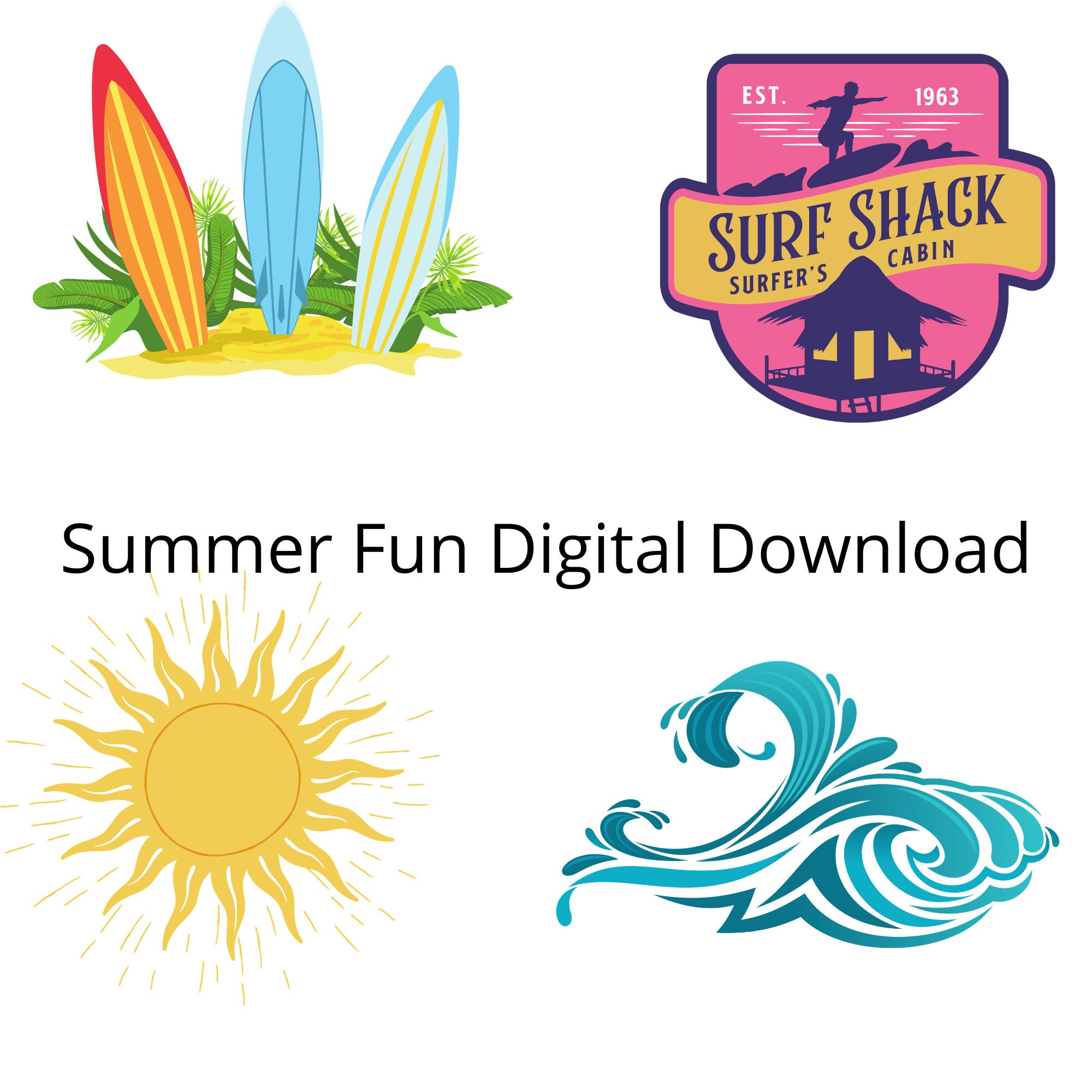 Summer Fun Digital Download Printable Cut Out Scrapbook Sticker Designs ...