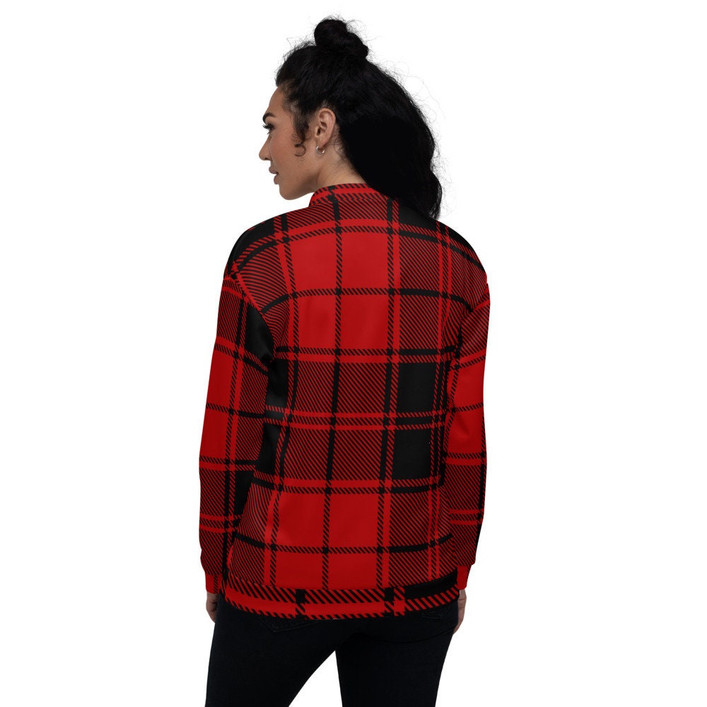 Red BUFFALO PLAID Unisex Bomber JACKET Zippered Hoodie Trendy Zip up ...