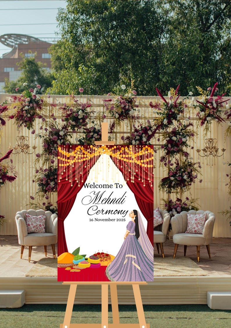 Mehndi Welcome Sign, Indian Wedding Decor, Pithi Mayoun Haldi Sangeet ...