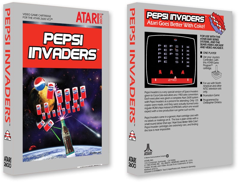 Pepsi Invaders box for the Atari 2600 Game - Etsy