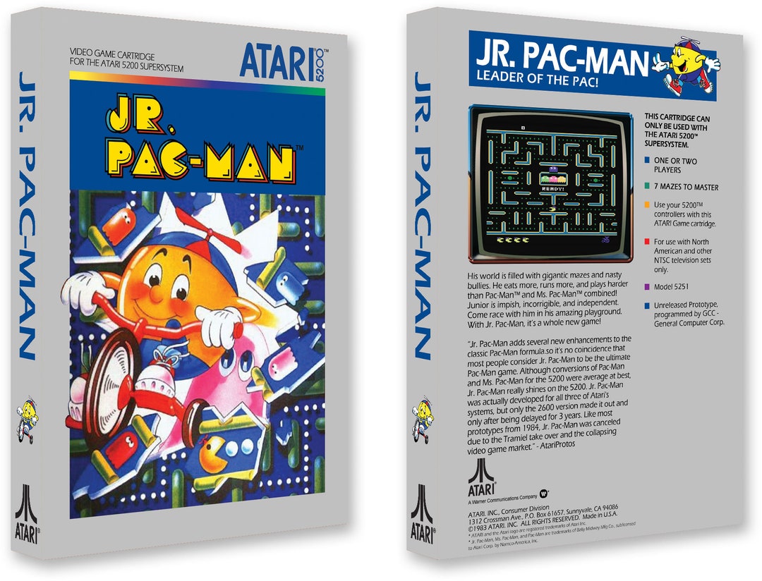 Jr. Pac-man (box for the Atari 5200 Game) - Etsy