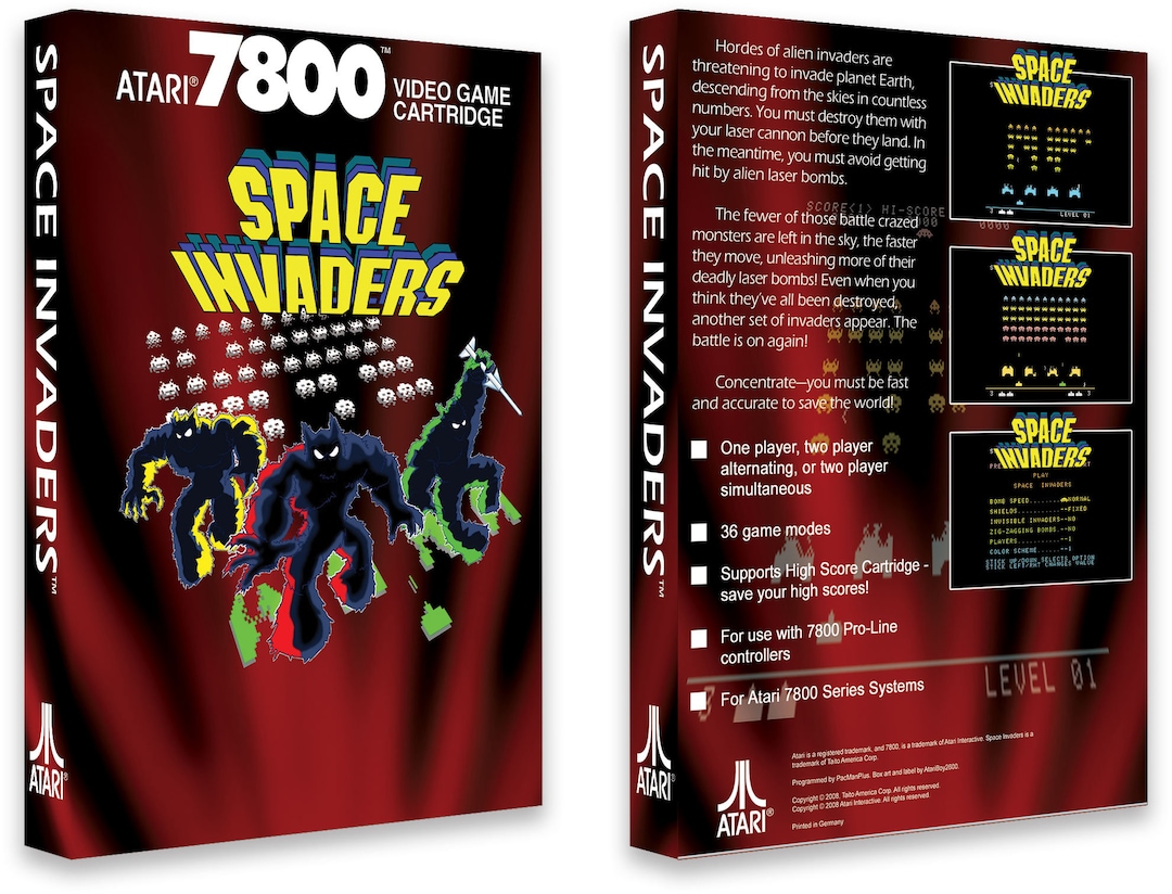 Space Invaders (box for the Atari 7800 Game) - Etsy